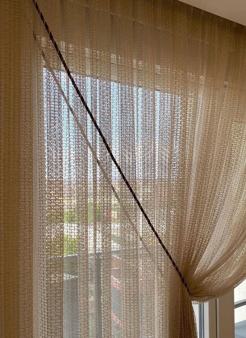 Natural Textured Knitted Sheer Curtain | Woven Lace Tulle, Elegant ...