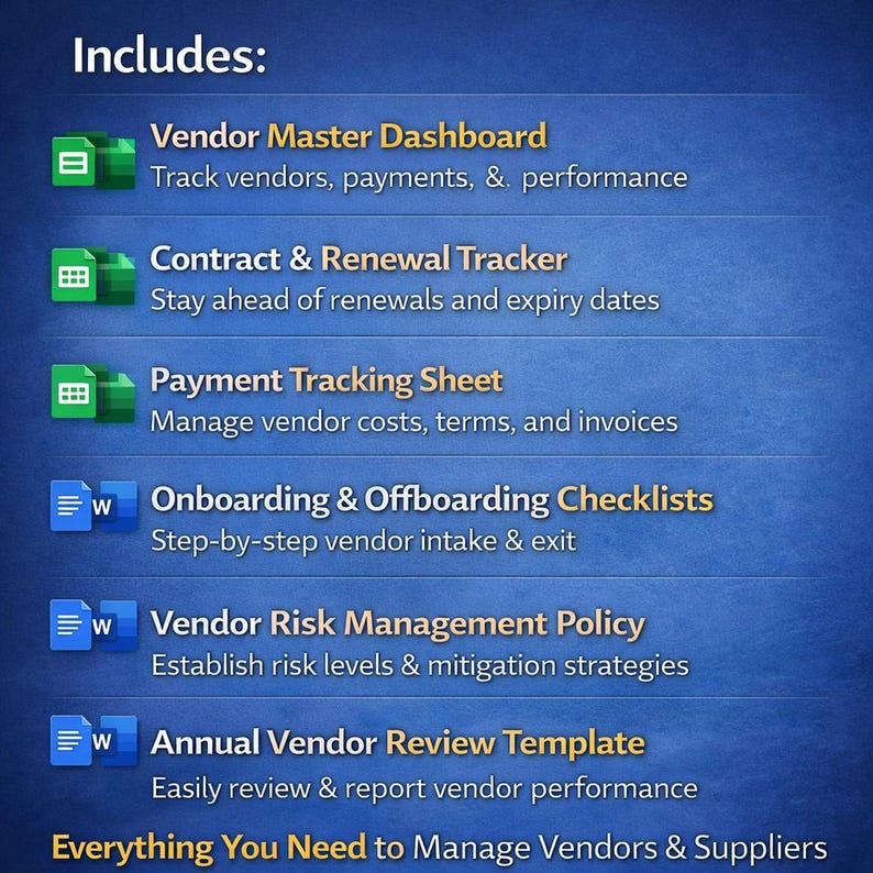 Vendor & Supplier Management System | Excel and Word Templates | Vendor ...