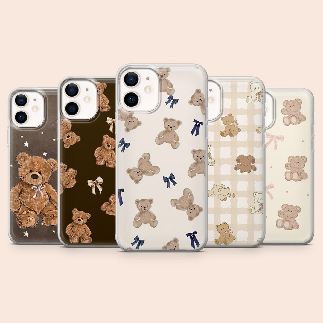 Teddy Bear Phone Case Plushie Pattern Cover for iPhone 17, 16pro, 15 ...