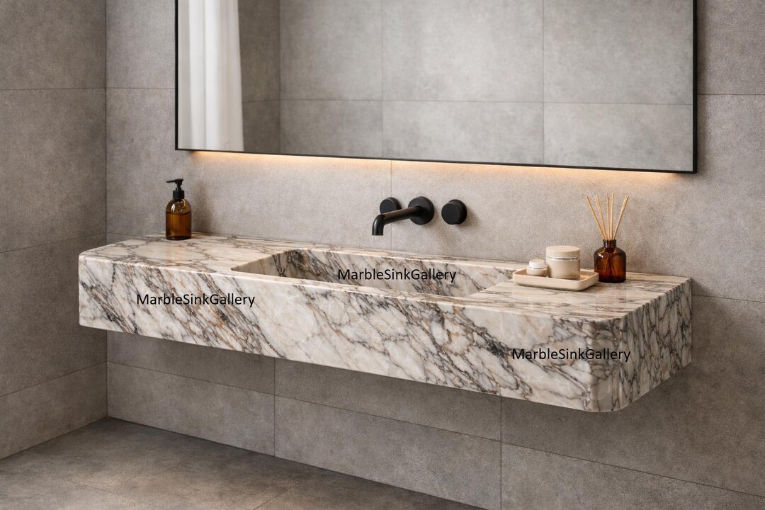 Handmade Luxury Wall-mounted Stone Sink | Calacatta Marble Bathroom ...