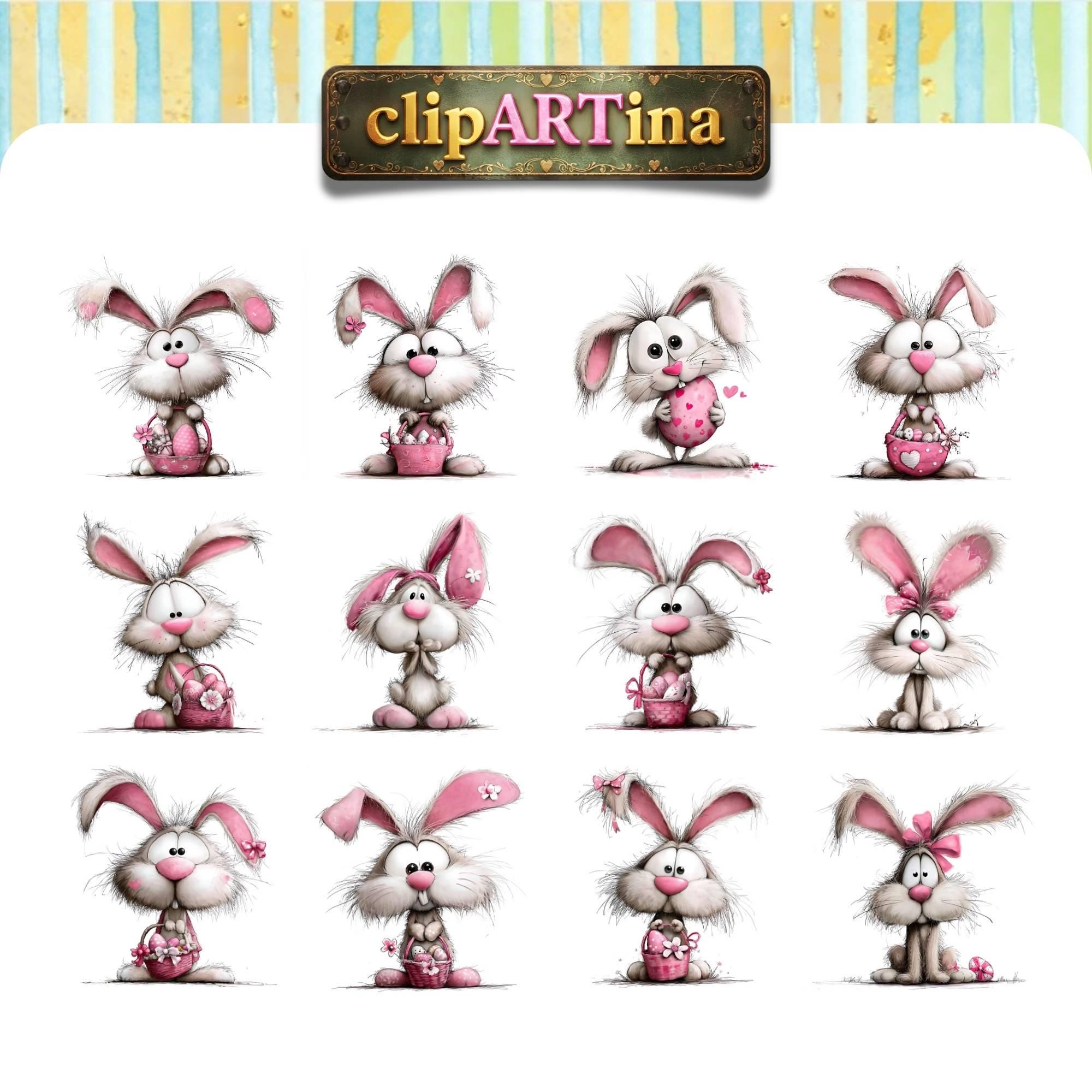 12 JPG Cute Easter Bunnies, Bunny Clipart for Crafts, Cards ...