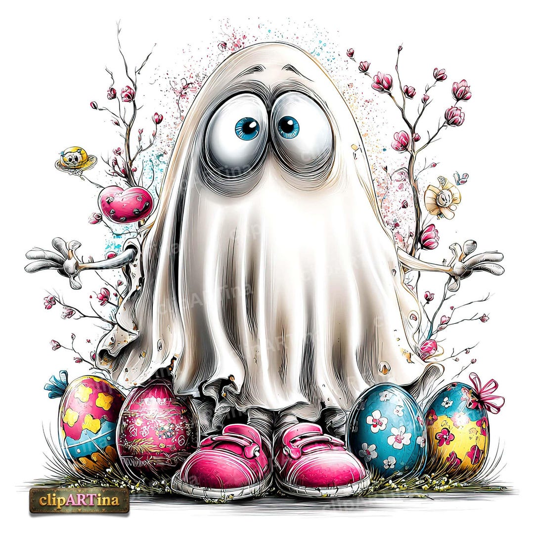 75 JPG Easter Ghost Bunny Clipart Bundle | Funny Whimsical Spring ...