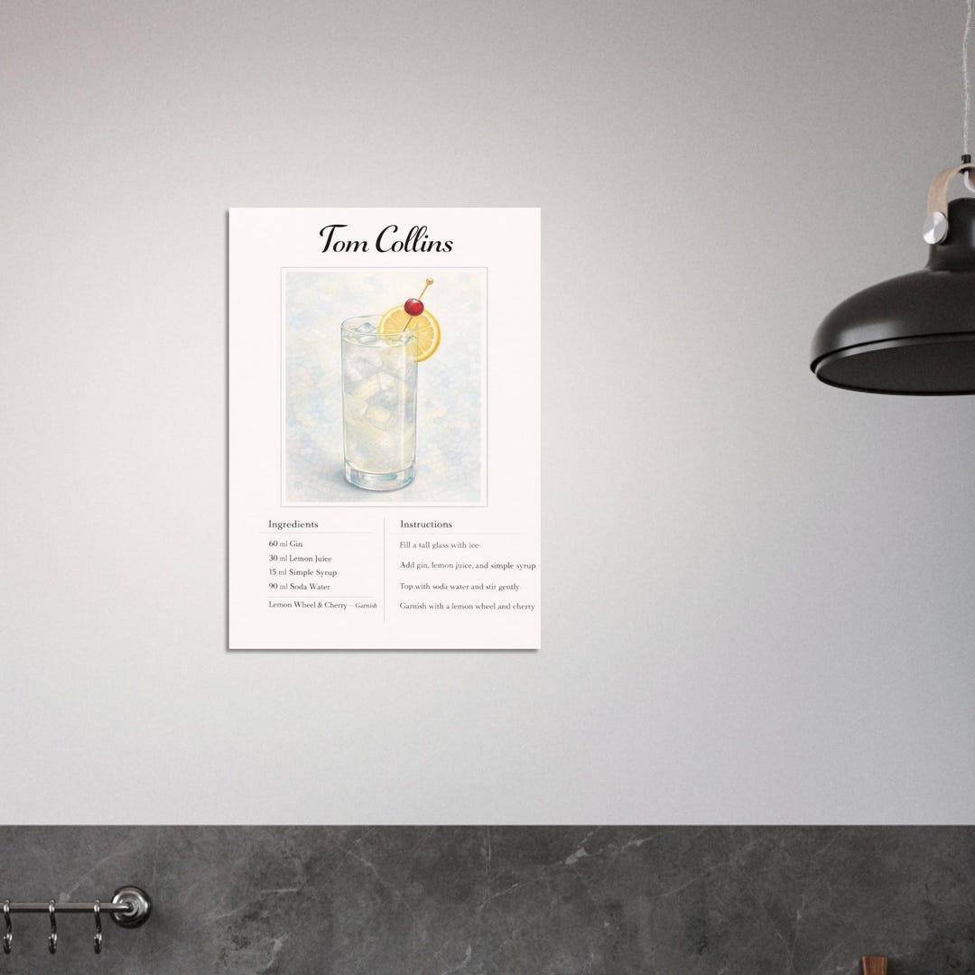 Tom Collins Cocktail Poster Print | Vintage Cocktail Wall Art | Retro ...
