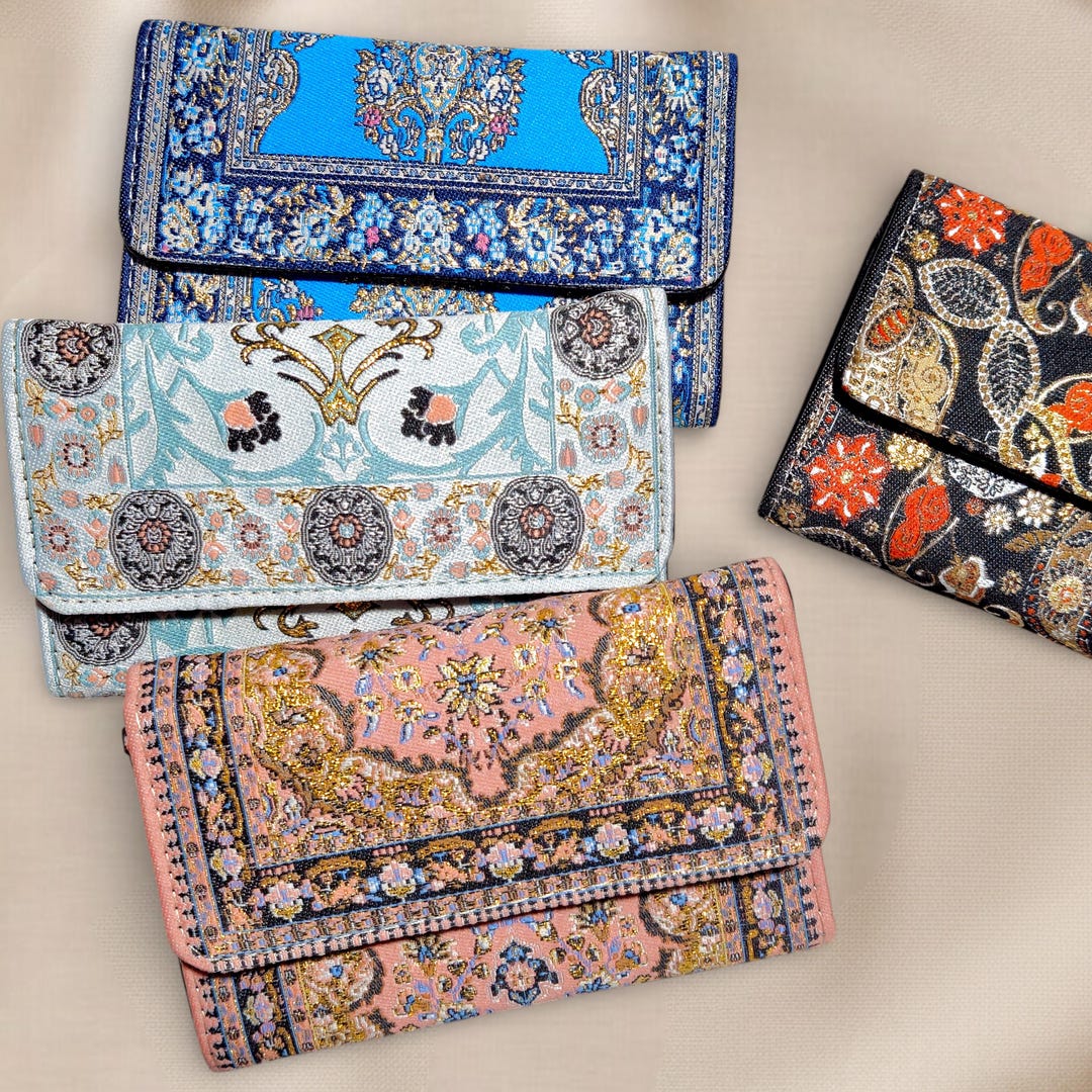 Small Wallets With Embroidered Intricate Vibrant Patterns: Trifold ...