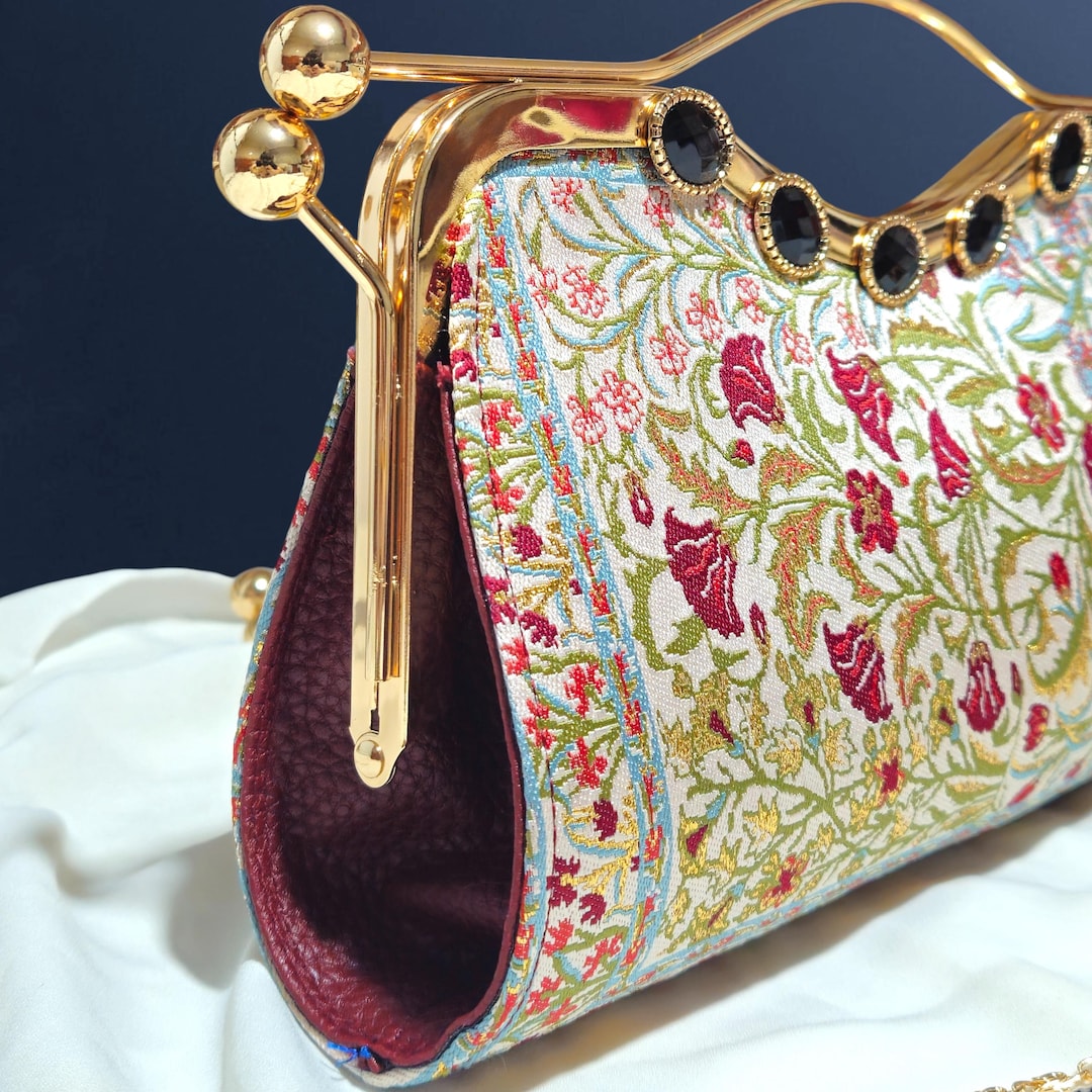 Elegant Clutch Bag With Detachable Chain: Embroidered Floral Patterns ...