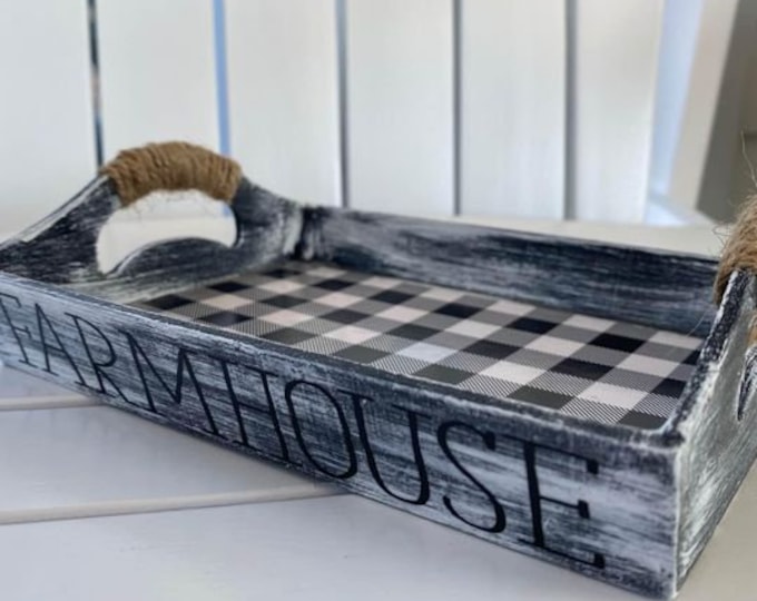 Farmhouse Display Tray Black and White Buffalo Plaid - Etsy