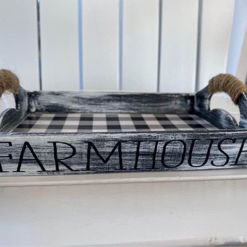 Farmhouse Display Tray Black and White Buffalo Plaid - Etsy