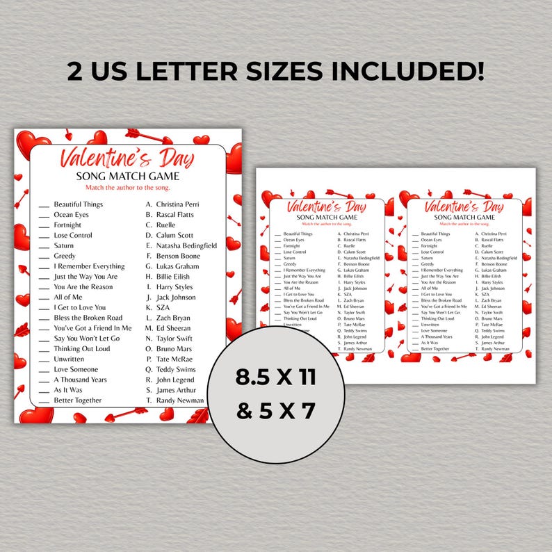 Valentines Day Song Match Game Printable | Valentine Music Trivia for ...