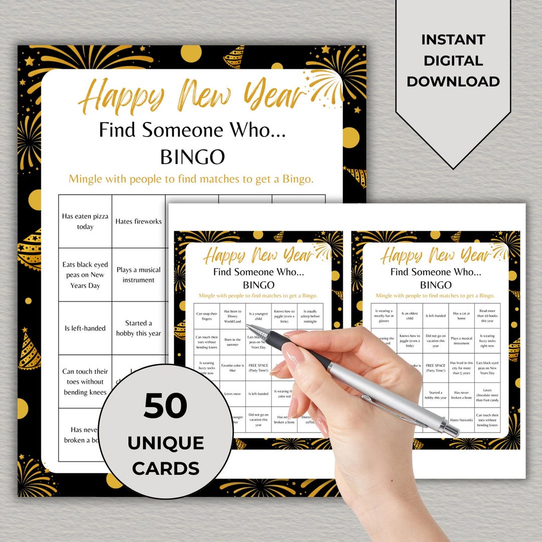 Icebreaker Bingo Cards for New Year’s Eve | Printable Find Someone Who ...