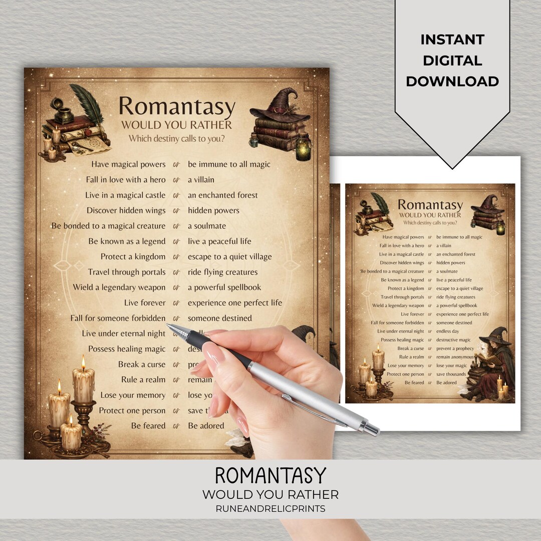 Romantasy Would You Rather Game | Fantasy Party Game Printable | Book ...