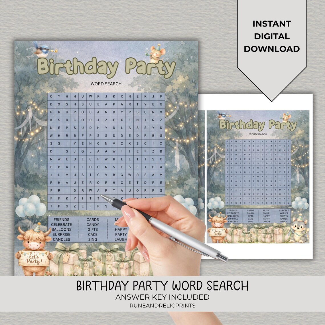 Birthday Party Word Search Printable | Cute Birthday Game for Kids ...