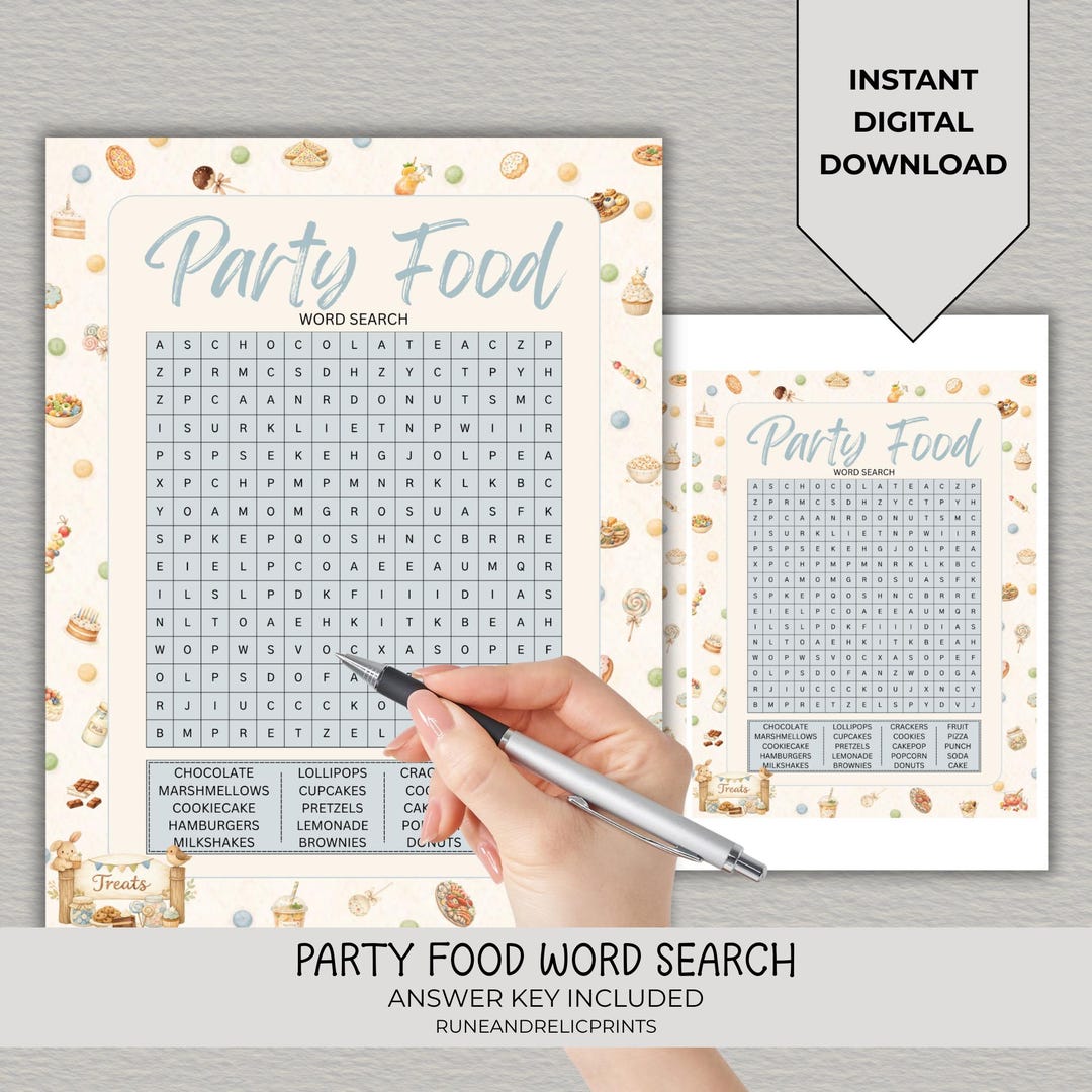 Party Food Word Search Printable | Fun Food Puzzle for Kids & Adults ...