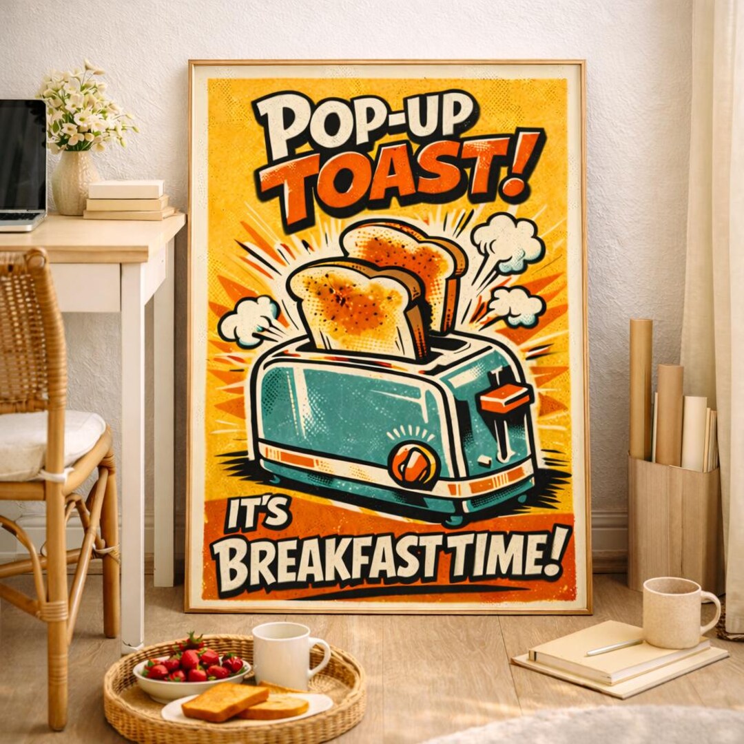 Retro Toaster Wall Art – Vintage Breakfast Poster – Kitchen Decor ...