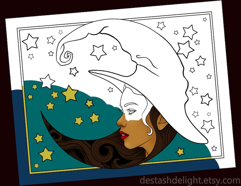 Witch Moon Coloring Page: Printable .JPG File Lady in the - Etsy