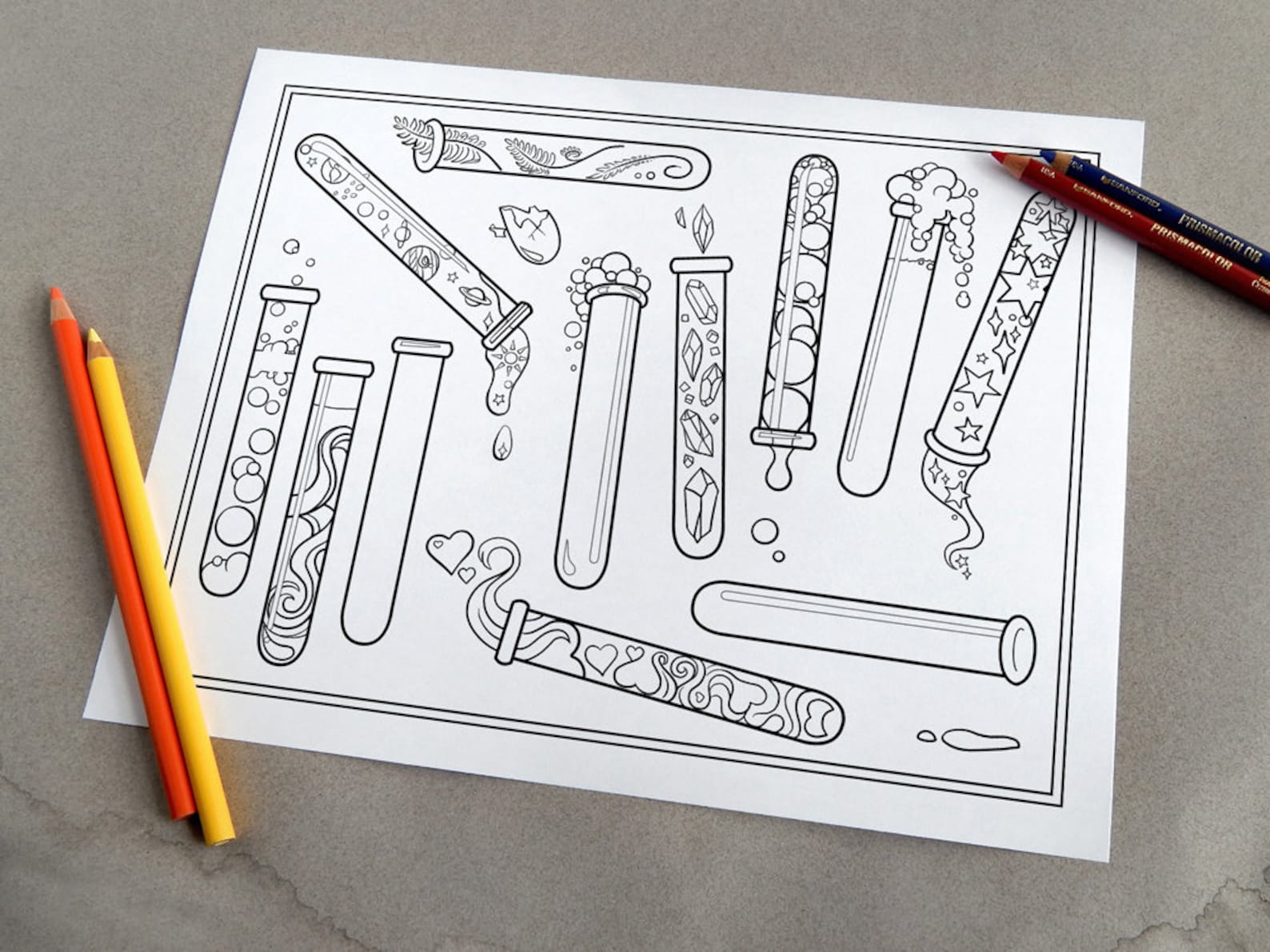 Test Tubes Coloring Page: Printable Digital File, Mad Scientist Lab ...