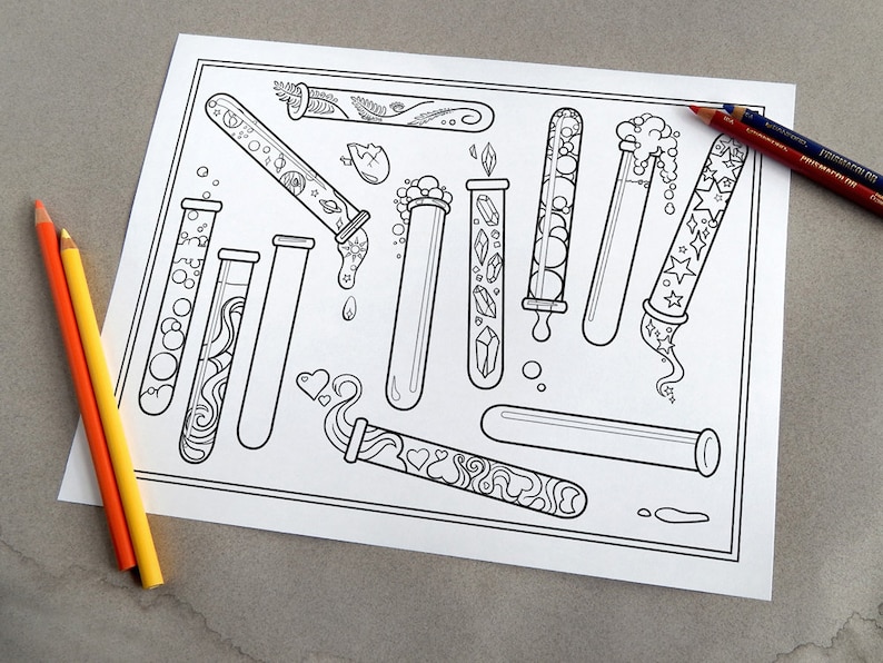 Test Tubes Coloring Page: Printable Digital File, Mad Scientist Lab ...