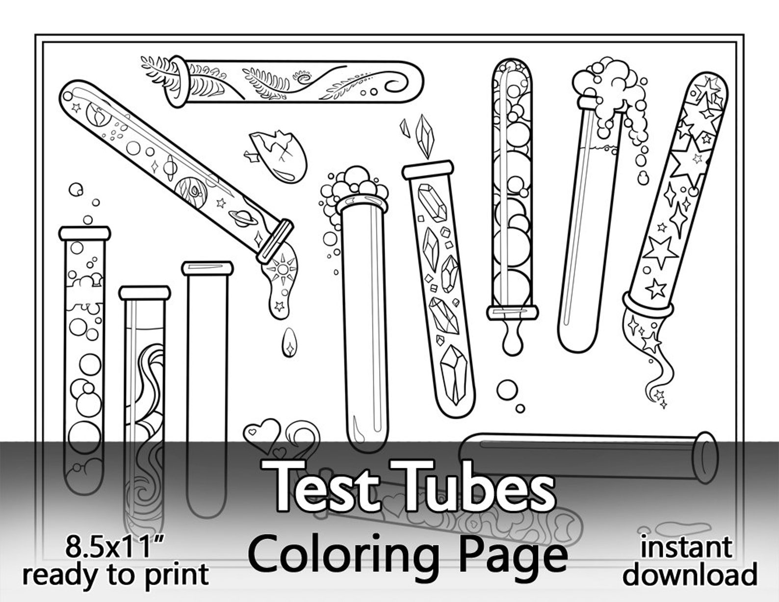Test Tubes Coloring Page: Printable Digital File, Mad Scientist Lab ...