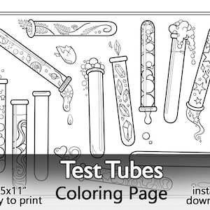 Test Tubes Coloring Page: Printable Digital File, Mad Scientist Lab ...