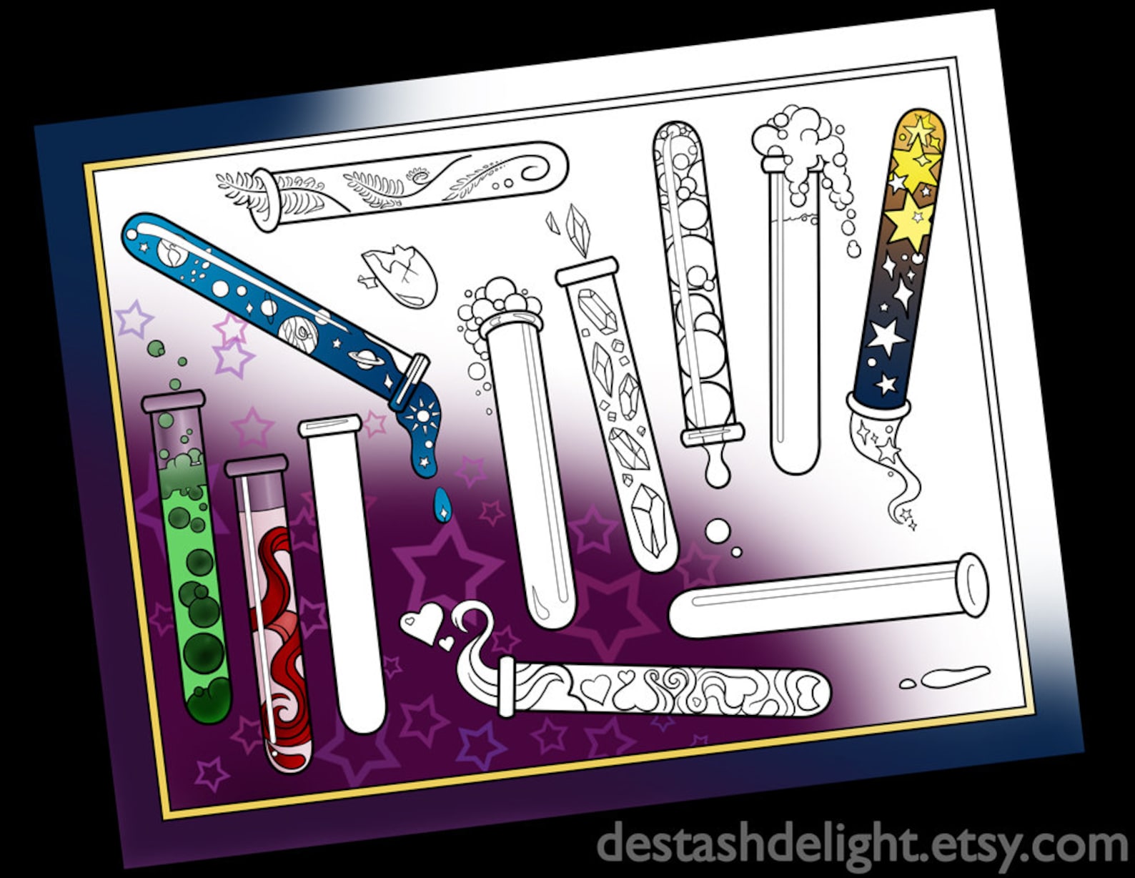 Test Tubes Coloring Page: Printable Digital File, Mad Scientist Lab ...