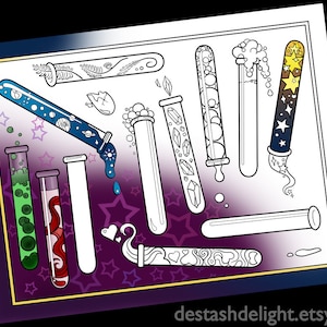 Test Tubes Coloring Page: Printable Digital File, Mad Scientist Lab ...