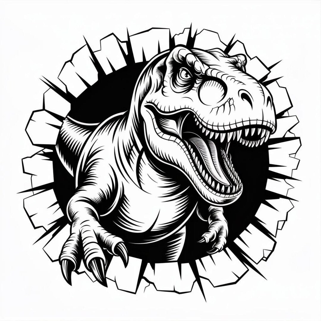 Roaring T-rex Breaking Through Wall SVG: Dinosaur, Jurassic, T-rex ...