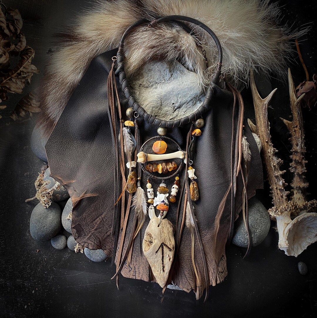 Shamanic Amulet Necklace: Baltic Viking, Raw Amber, Bones & Runes - Etsy UK
