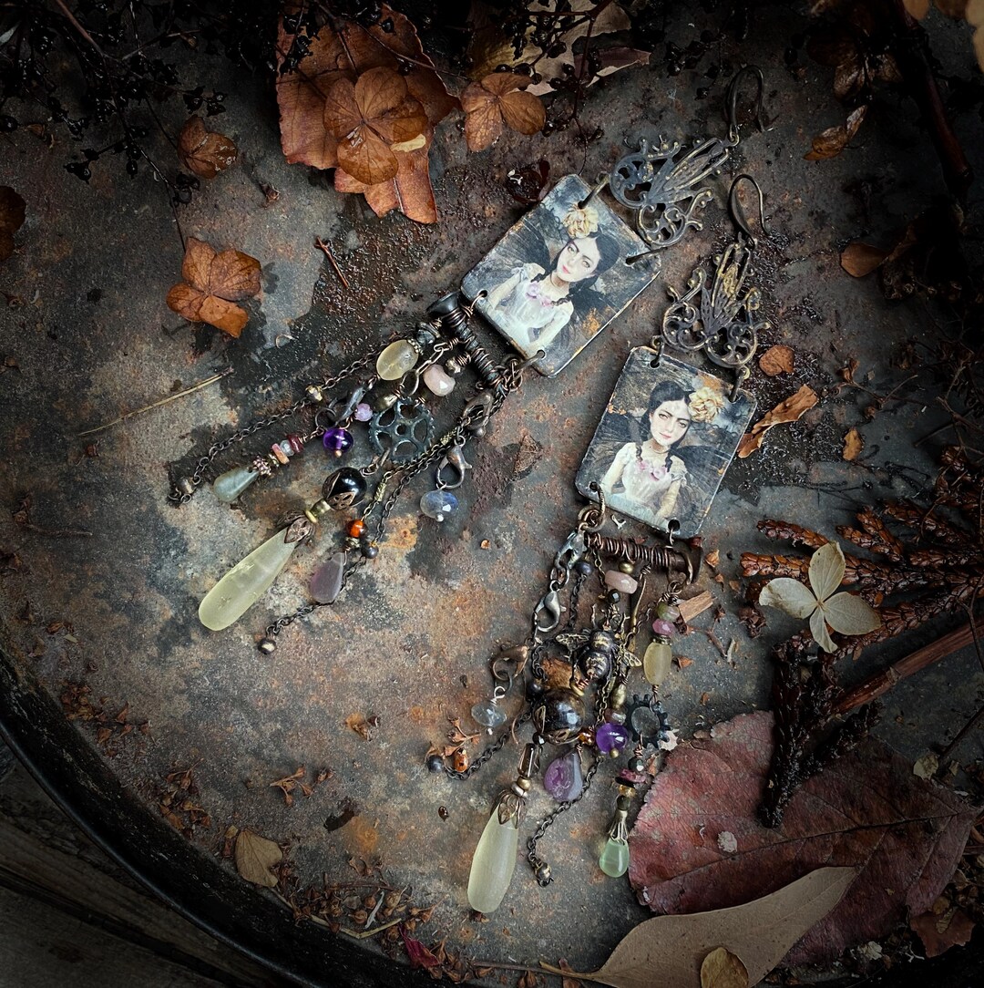 Steampunk, Post-apocalyptic, Dystopian Dangle Earrings, Aged Metal ...