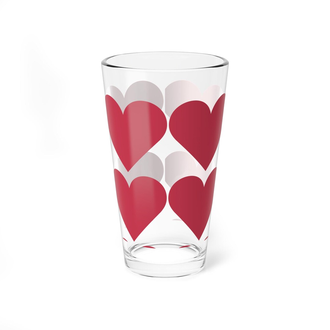 Red Heart Pattern Mixing Glass | 16oz Love Pattern Pint Glass - Etsy