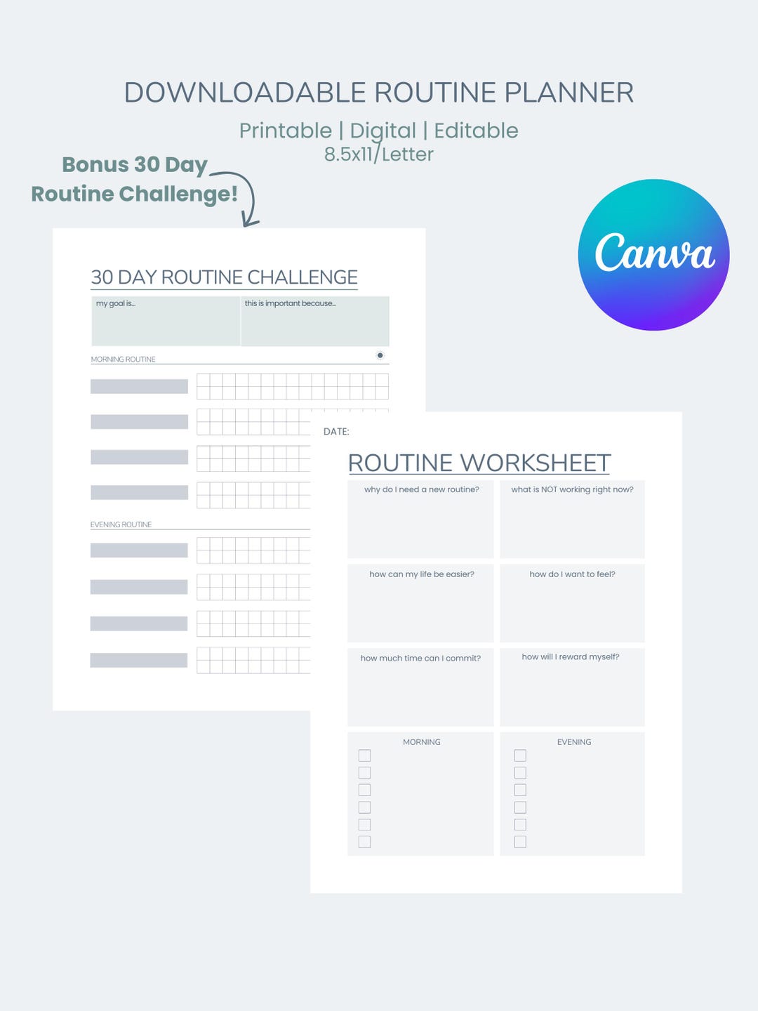 Printable Digital AM/PM Routine Planner Worksheet | 30-day Habit ...