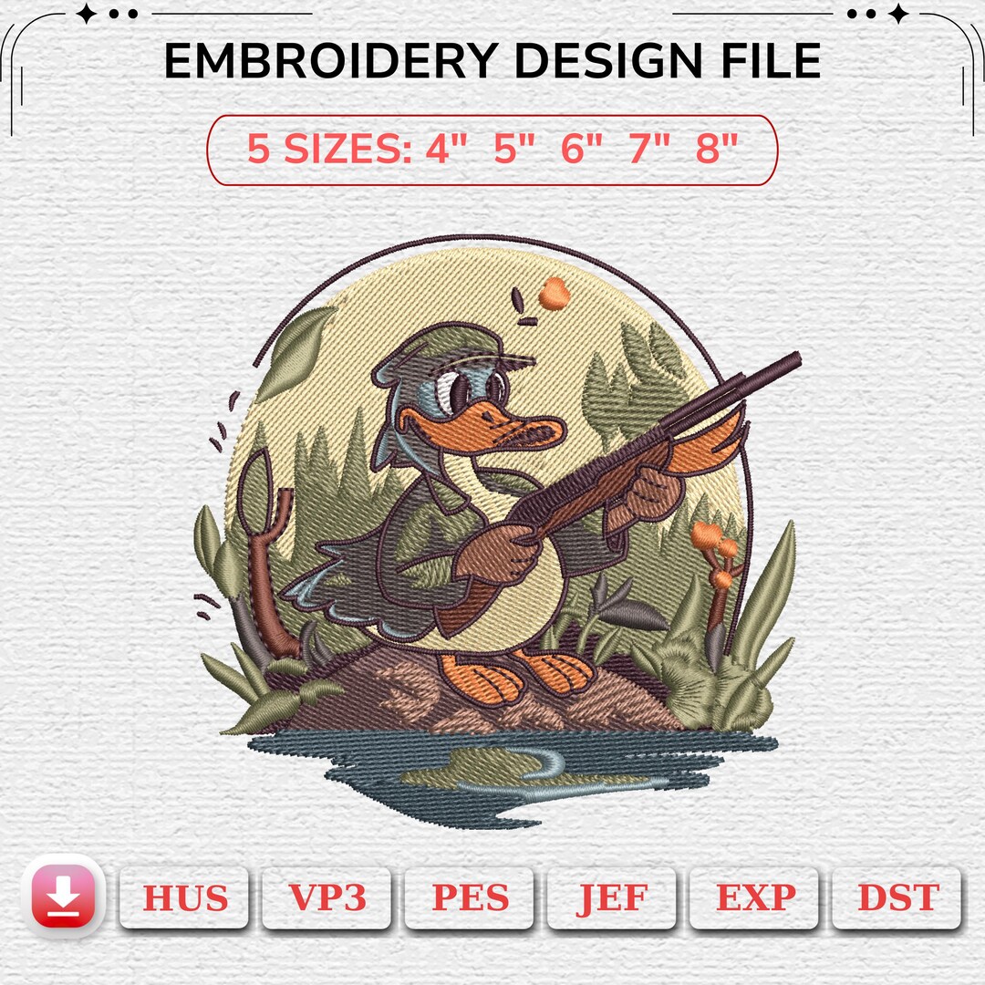 Duck Hunting Embroidery Design, Hunting Embroidery Files, DST PES File ...