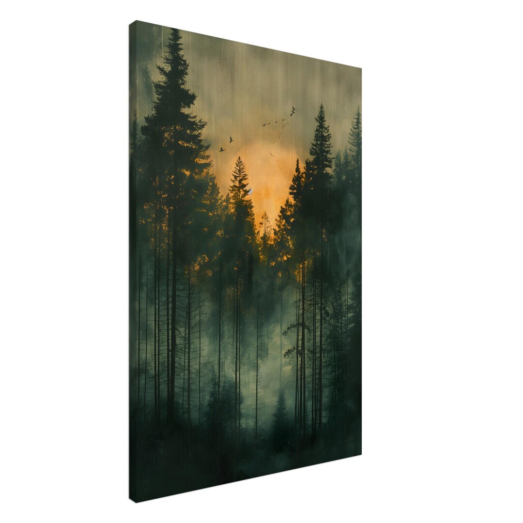 The Golden Hour Forest Canvas - Enchanted Woods Print - Mystic Sunset ...