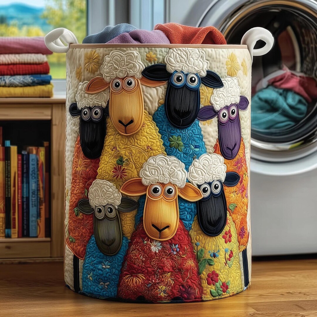 Sheep Quilted Laundry Basket, Funny Sheep Woolly Storage Bin, Animal ...