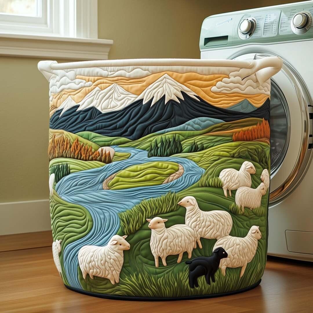Adorable Sheep Quilted Laundry Basket, Sheep Mosaic Laundry Basket ...
