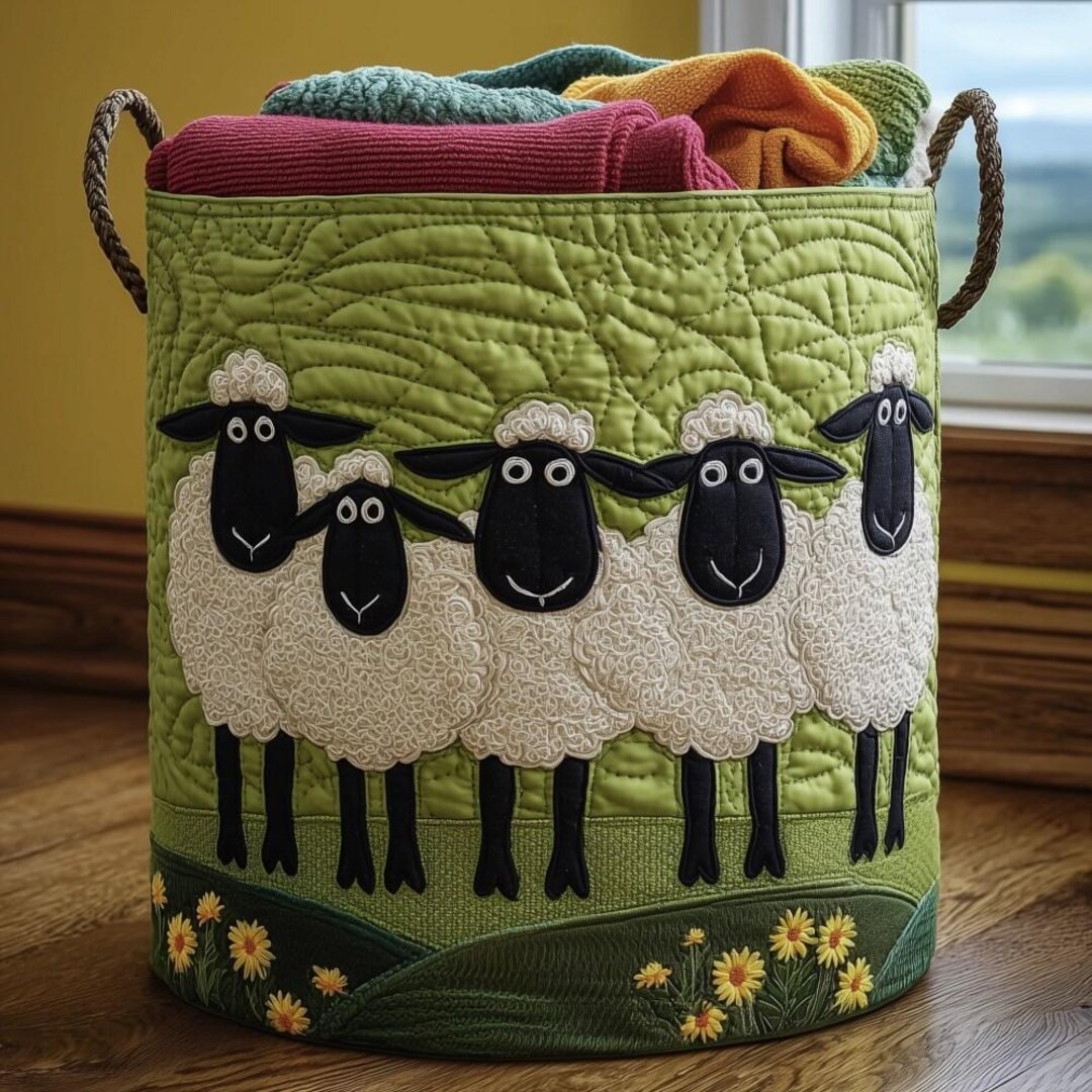 Sheep Heaven Quilted Laundry Basket, Cute Farm Animal Storage Bin for ...