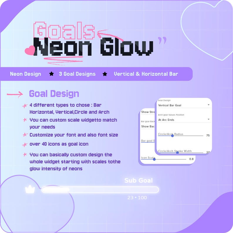 Neon Goal Widget for Streamelements | Twitch Overlay Goals | Horizontal ...