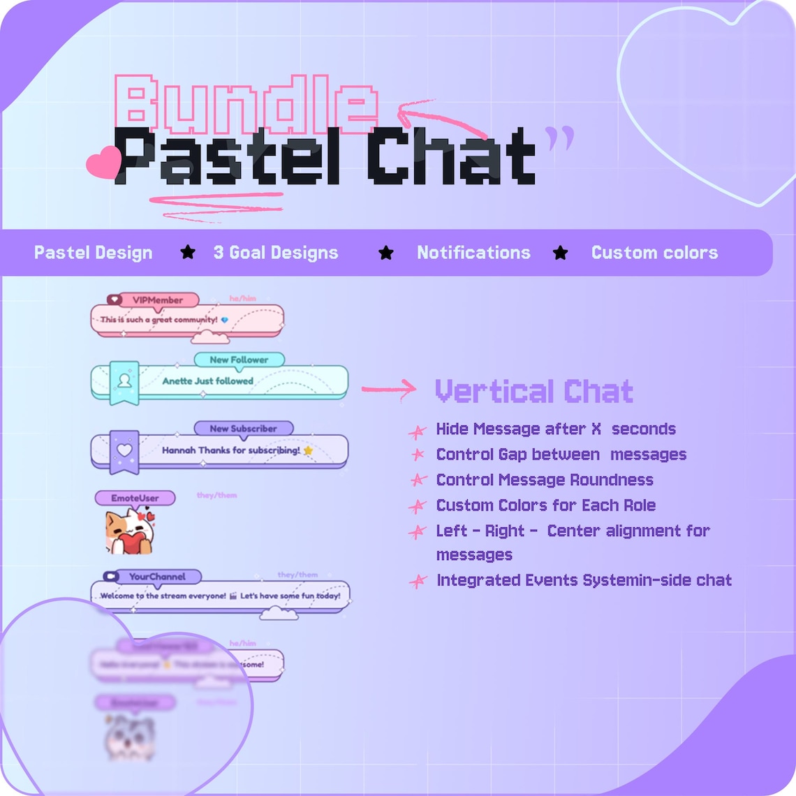Cute Pastel Chat & Goal Widget Bundle for Streamelements | Chat Overlay ...