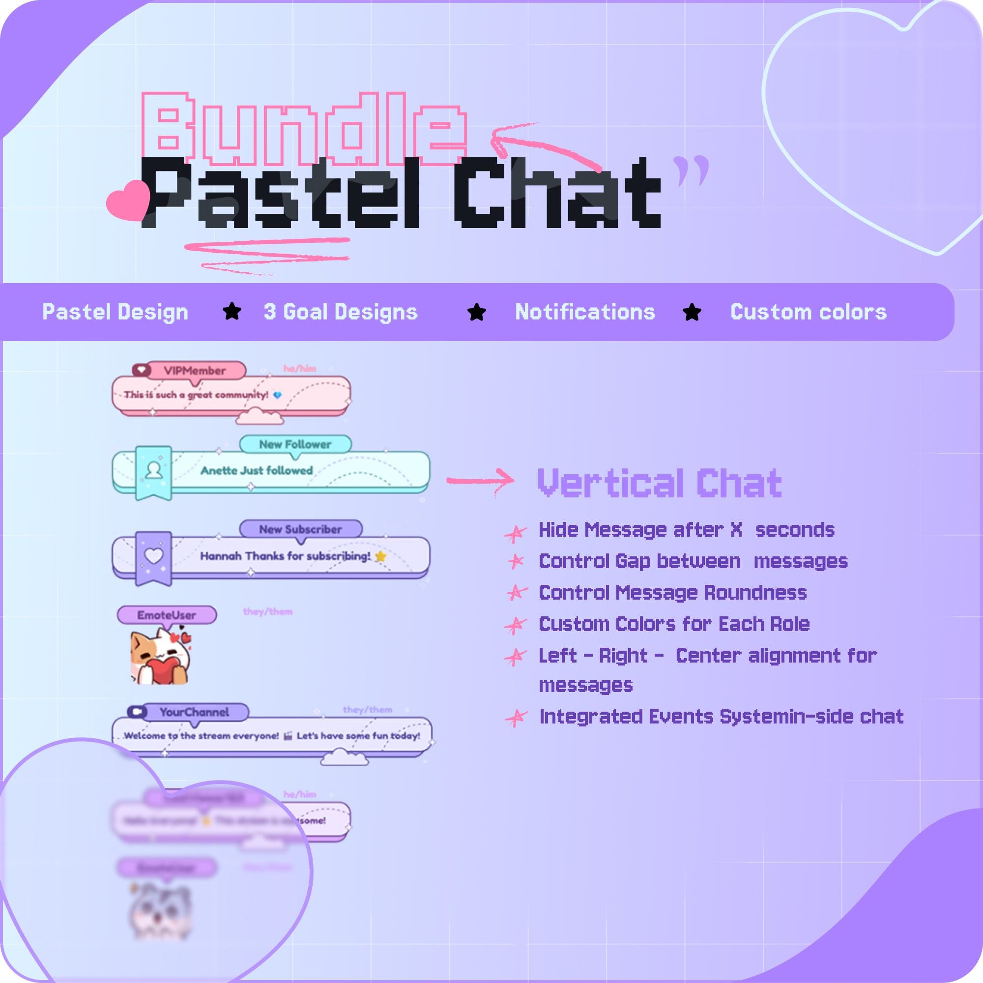 Cute Pastel Chat & Goal Widget Bundle for Streamelements | Chat Overlay ...