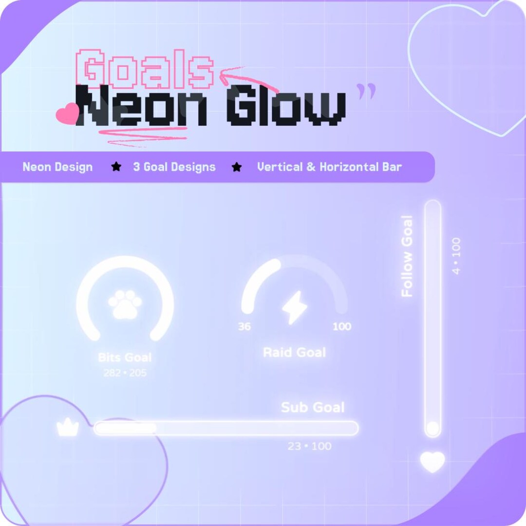 Neon Goal Widget for Streamelements | Twitch Overlay Goals | Horizontal ...