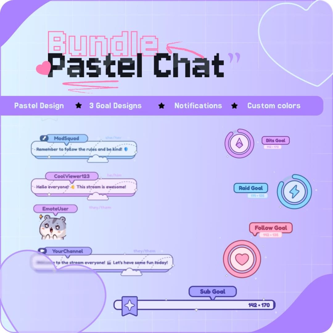 Cute Pastel Chat & Goal Widget Bundle for Streamelements | Chat Overlay ...