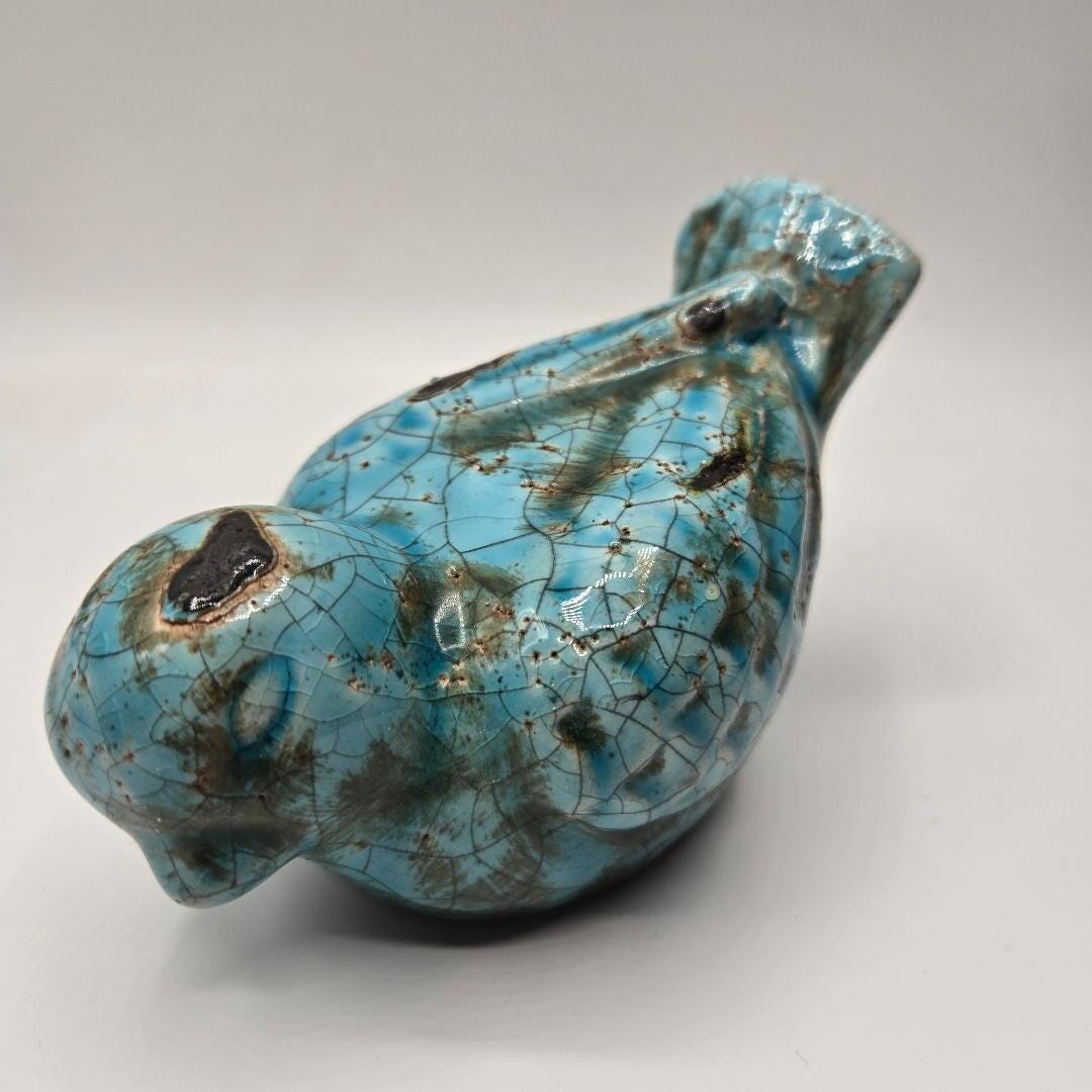 Red Clay Handmade Turquoise Blue Bird Crackle Overglaze Pottery Mexico ...