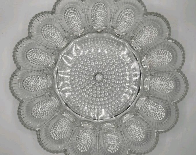 VTG Indiana Glass Crystal Hobnail Deviled Egg Dish Serving Plate Hold ...