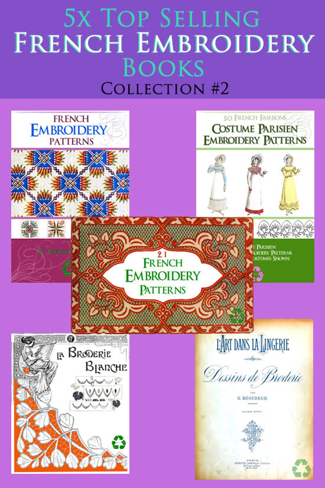 New Collection of 5 X Top Selling FRENCH EMBROIDERY PATTERN Books ...