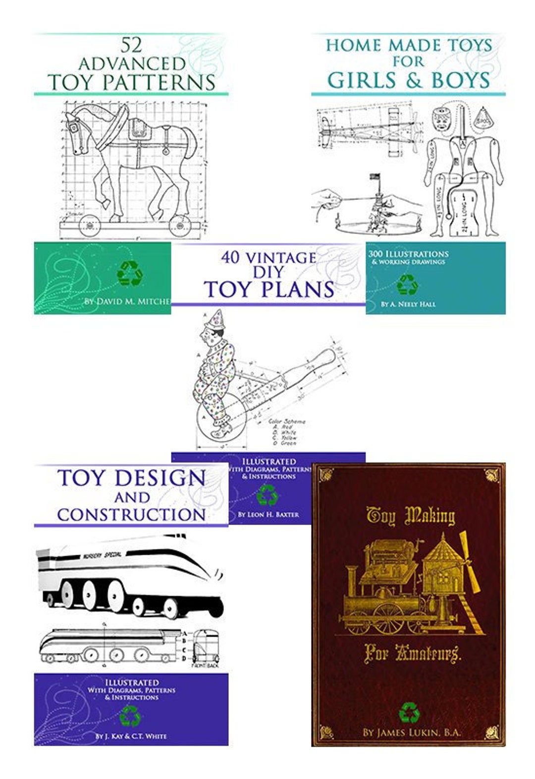 New Collection of 5 X Rare Victorian EASY TOY PLANS and Pattern Books ...