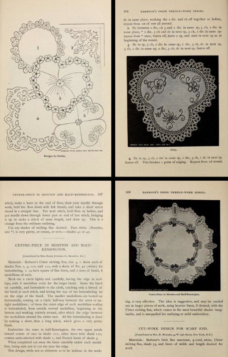 EMBROIDERY LACE MAKING and Needlework Book 4 With 61 Patterns Including ...