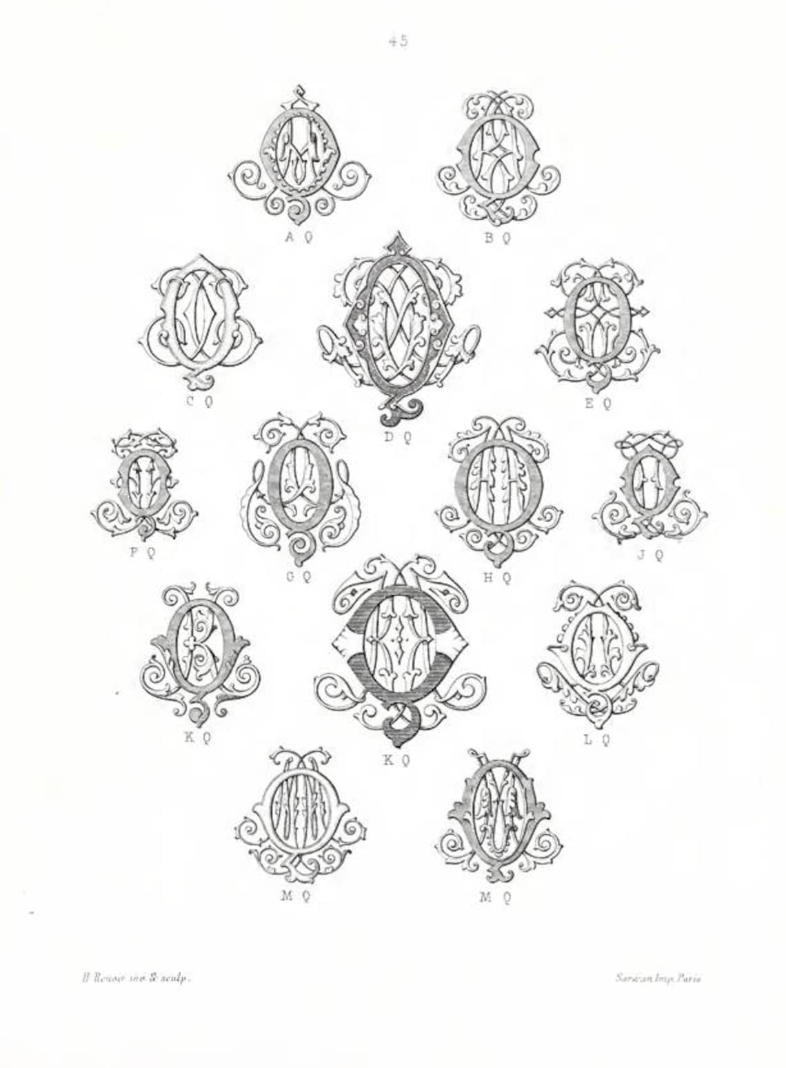 864 FRENCH MONOGRAMS Louis XIV Rare Printable Designs Book for | Etsy