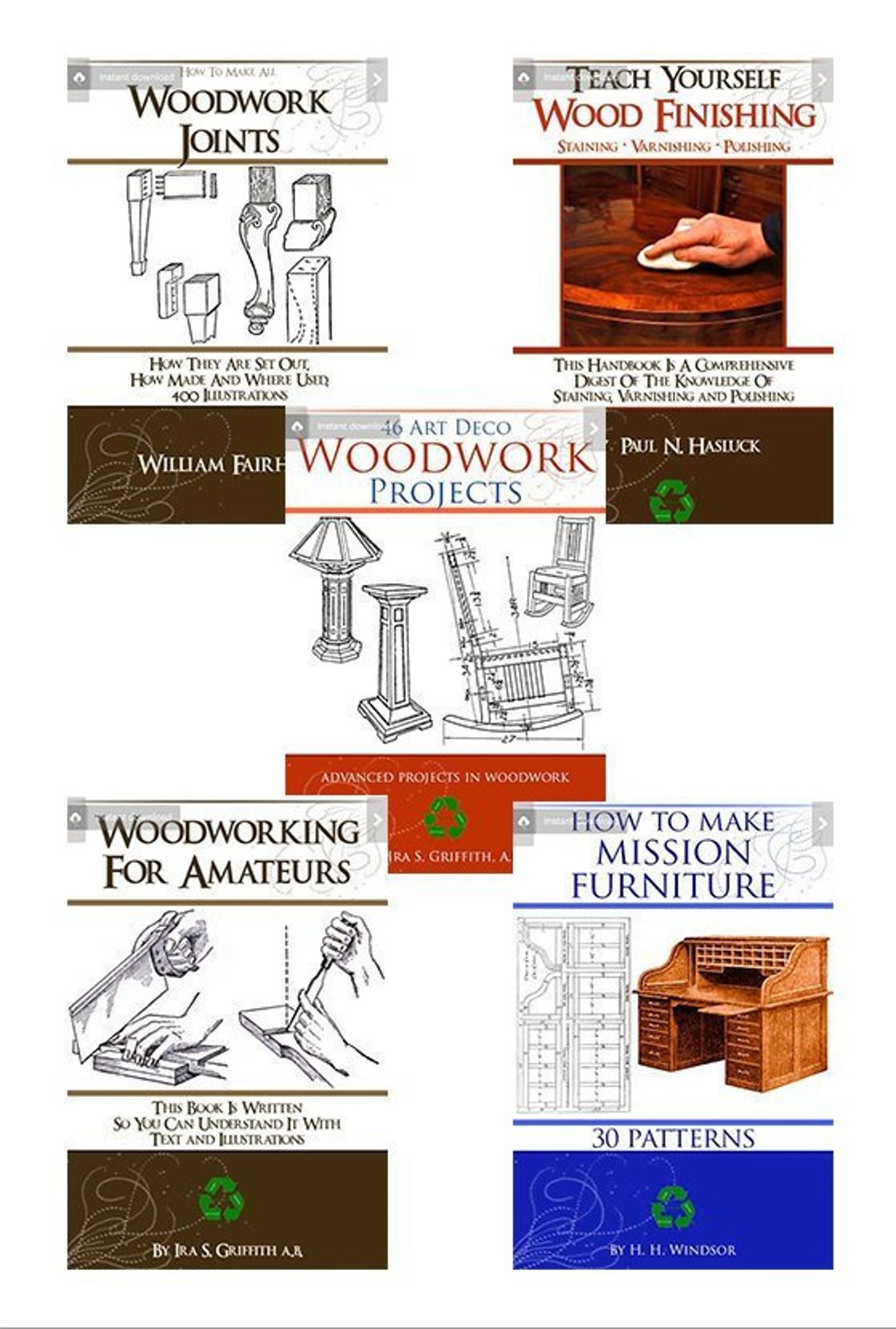 New Collection of 5 X RARE Victorian WOOD WORKING Illustrated Tutorial ...