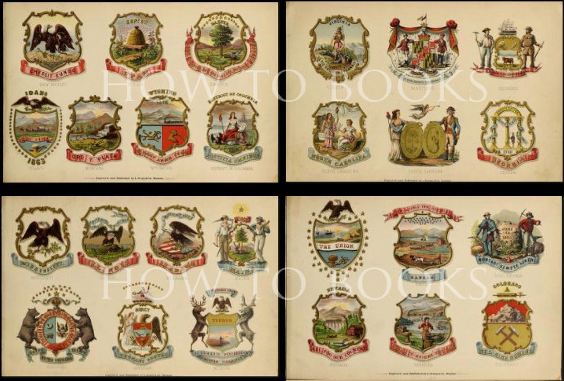 RARE 1876 Illustrated Reference Book With 45 Colored Arms of - Etsy