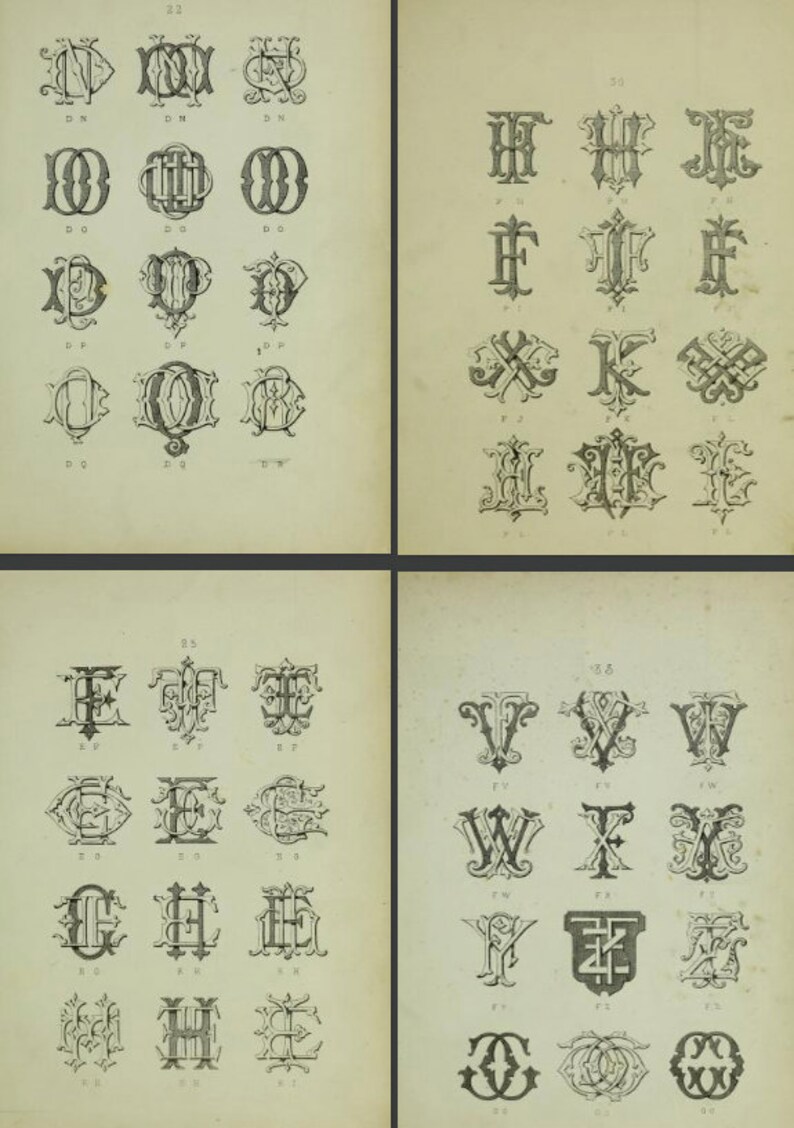 1500 MONOGRAMS and 17 ALPHABETS 80 Pages Printable Old French Pattern ...