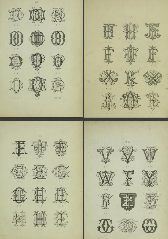 1500 MONOGRAMS and 17 ALPHABETS 80 Pages Printable Old French Pattern ...