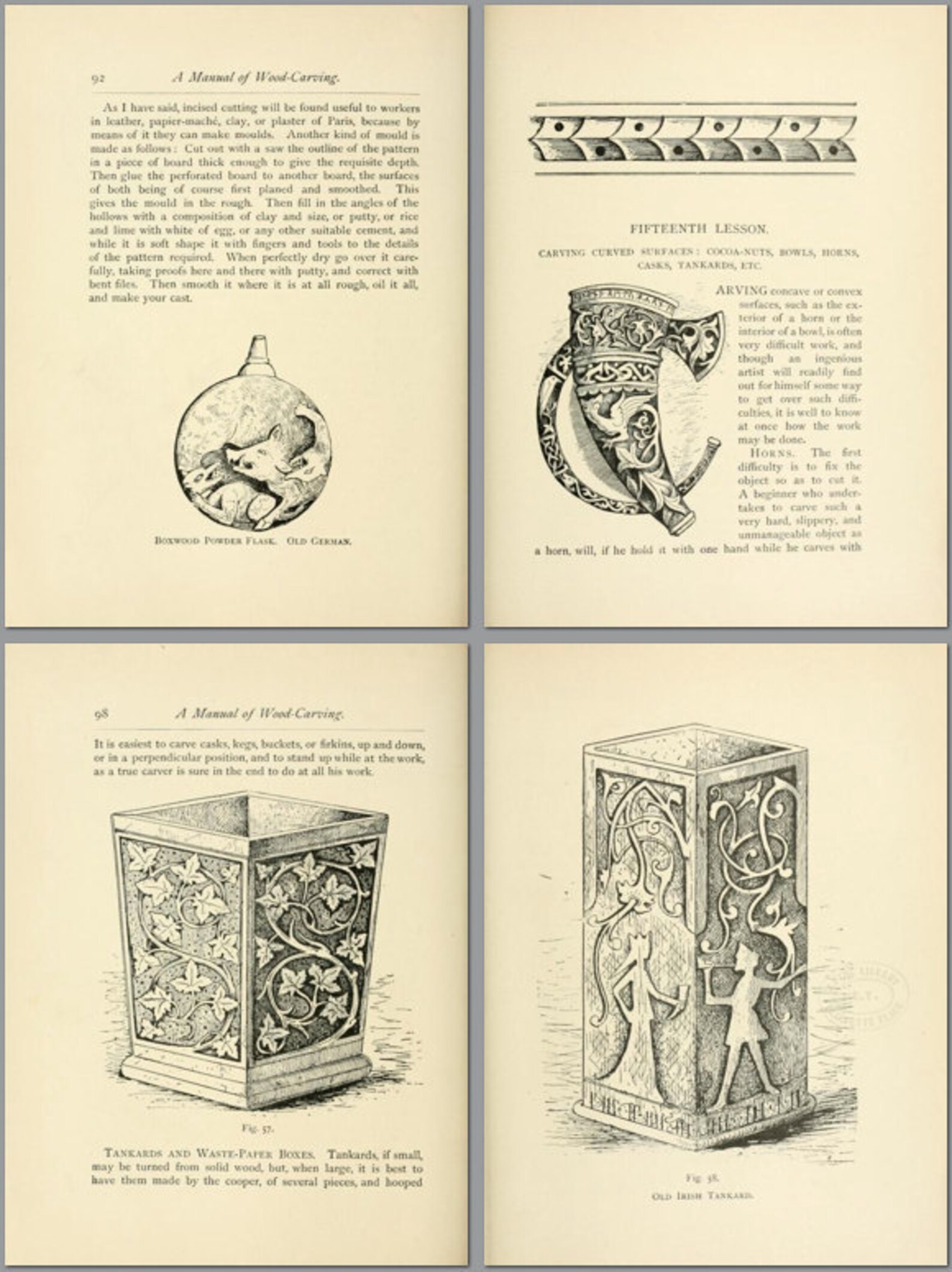 WOOD CARVING LESSONS Rare Illustrated Book of 20 Lessons Teaching ...